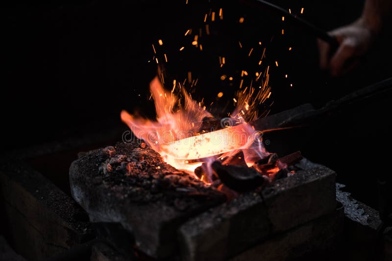 Bright Fire in the Forge with Sparks Stock Image - Image of country ...