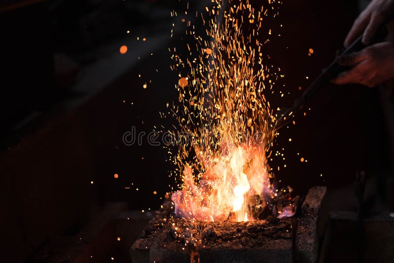 Bright Fire in the Forge with Sparks Stock Image - Image of coal ...