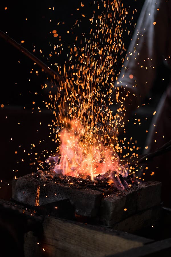 Bright Fire in the Forge with Sparks Stock Photo - Image of temperature ...