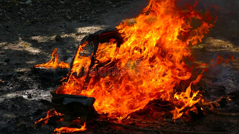 In Bright Fire a Plastic Suitcase Burns Out Stock Footage - Video of ...