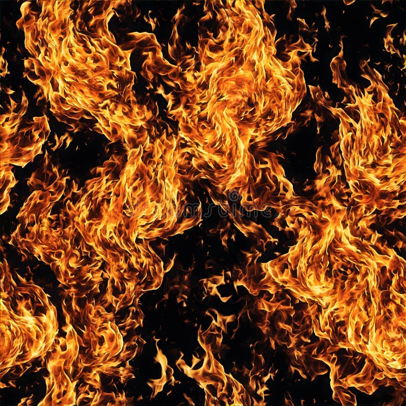 Bright Fire Seamless Pattern on Black Background Stock Illustration ...