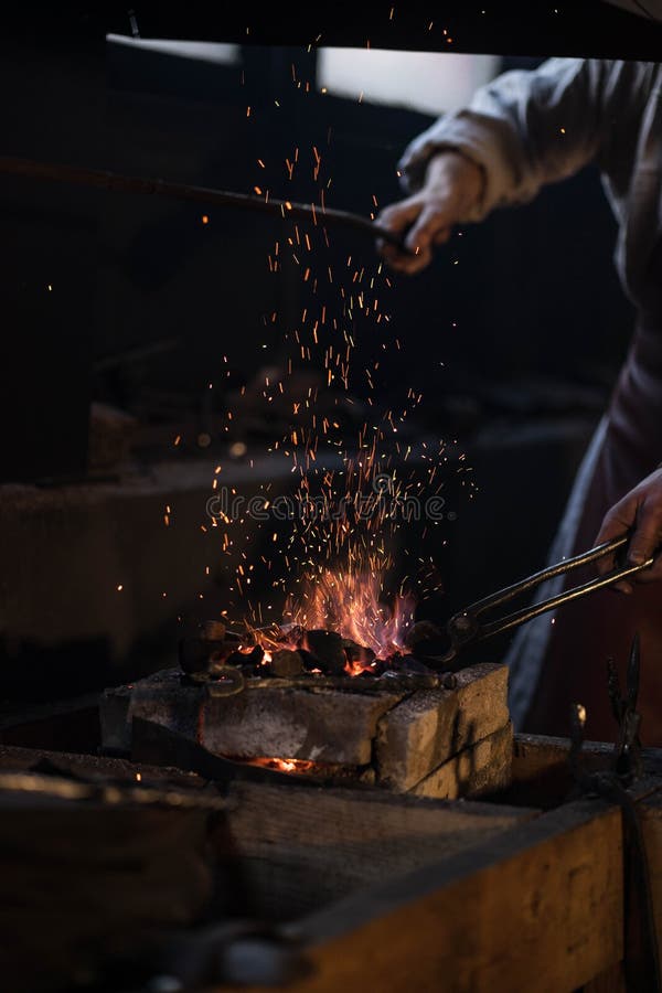 Bright Fire with Sparks Burns in the Forge Stock Image - Image of burn ...