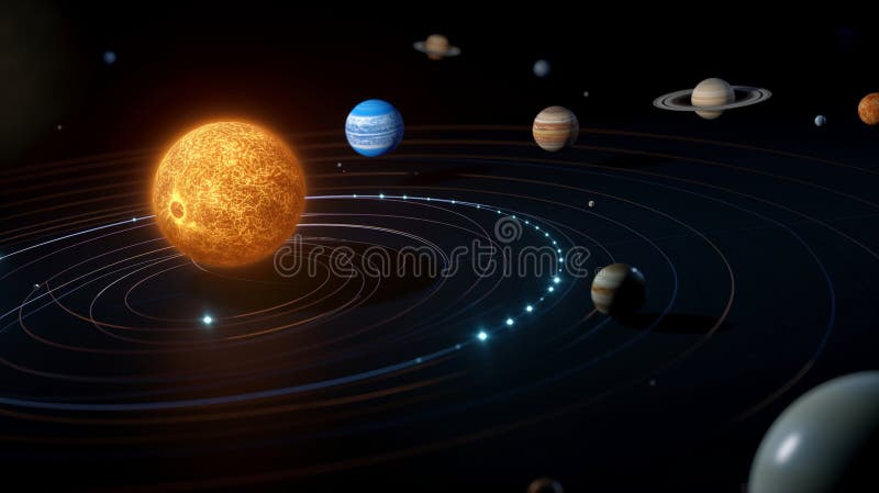 Bright Fire Sphere in Center of Planetary System 3d Rendering Image, Ai ...
