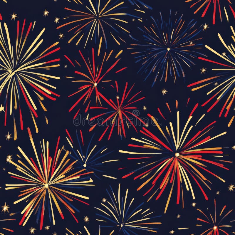 Bright Firework Explosion Pattern Gold Red Blue Bursts Against Night ...