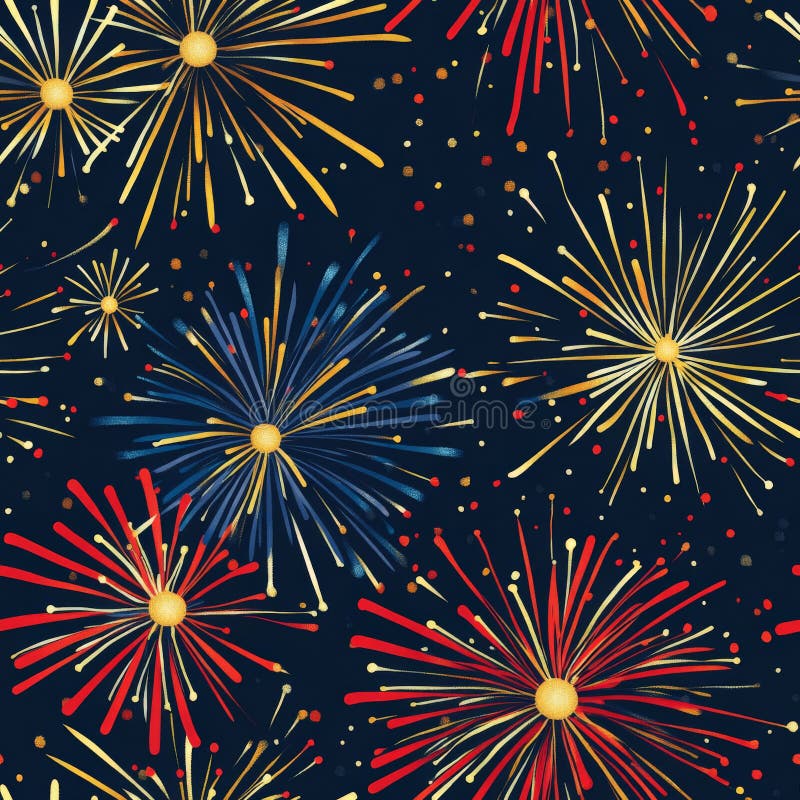 A Bright Firework Explosion Pattern with Gold, Red, and Blue Bursts ...