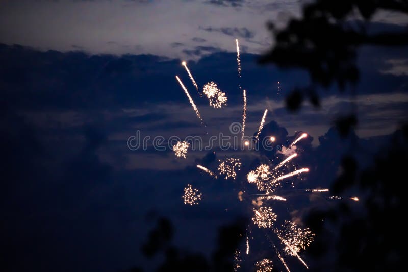Bright Firework Spirals in Dusk Sky Stock Image - Image of display ...