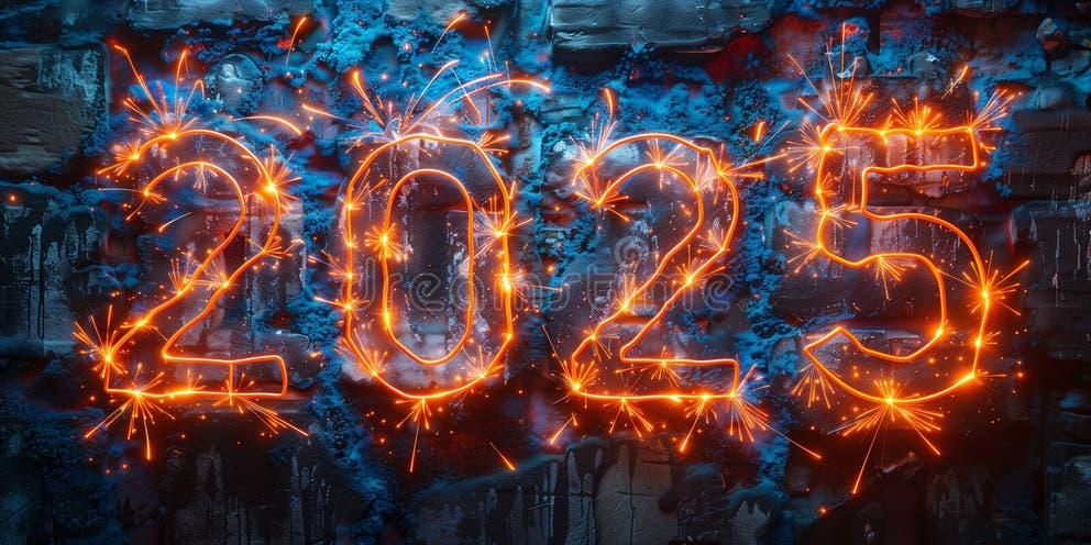 Bright Fireworks Bursting in the Dark Sky in the Shape of Numbers Stock ...