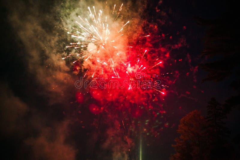 Bright Fireworks in the Dark Night Sky Stock Image - Image of firework ...
