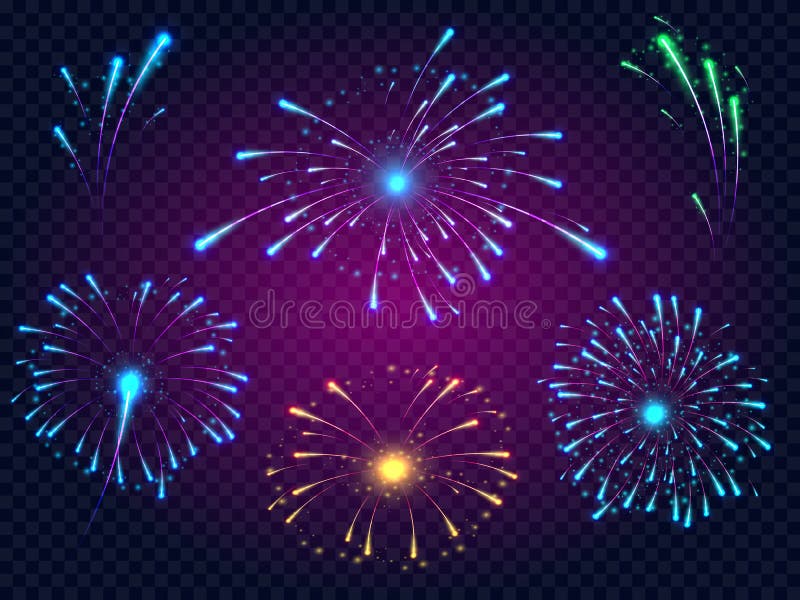 Bright Fireworks of Different Colors Orange, and Green Flashes of Light ...