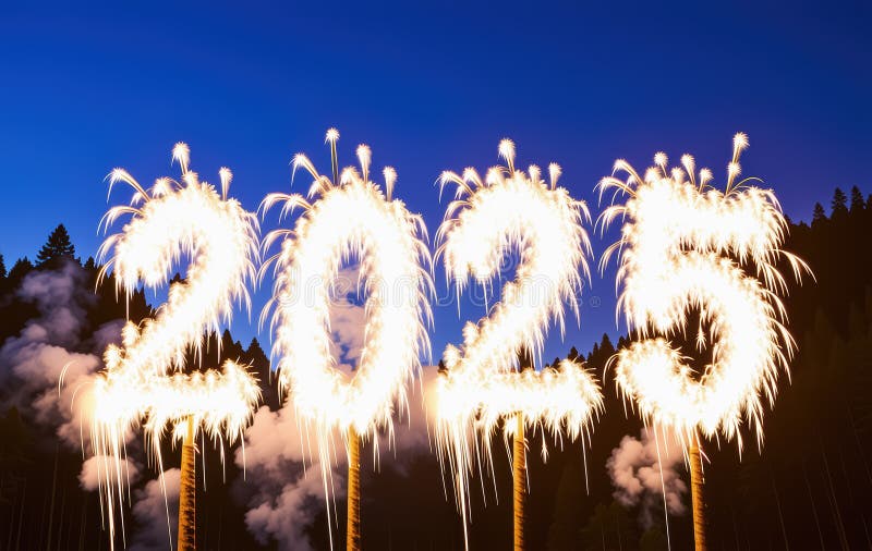 Bright Fireworks Display Forming 2025 Against Night Sky. AI Generation ...