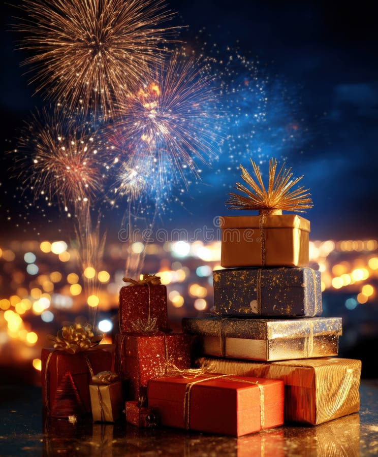 Bright Fireworks in the Night Sky. Stock Image - Image of fireworks ...