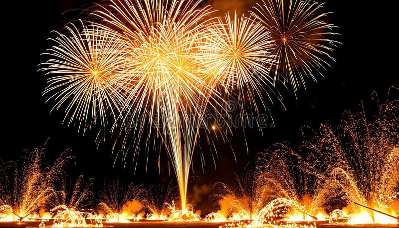 Bright Fireworks Exploding in the Night Sky Celebration Pyrotechnic ...