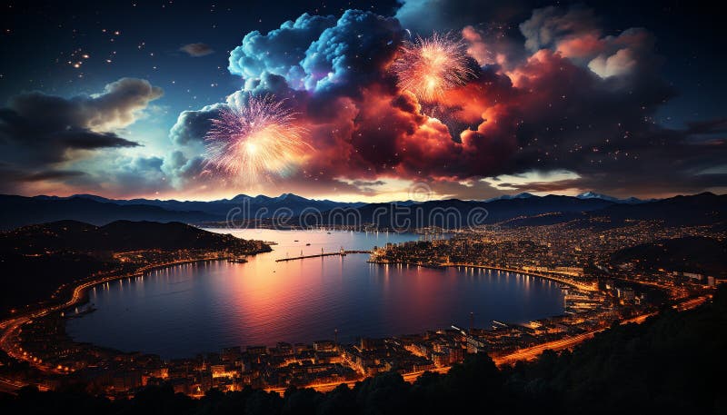 Bright Fireworks Illuminate the Dark Sky, Celebrating the Vibrant ...
