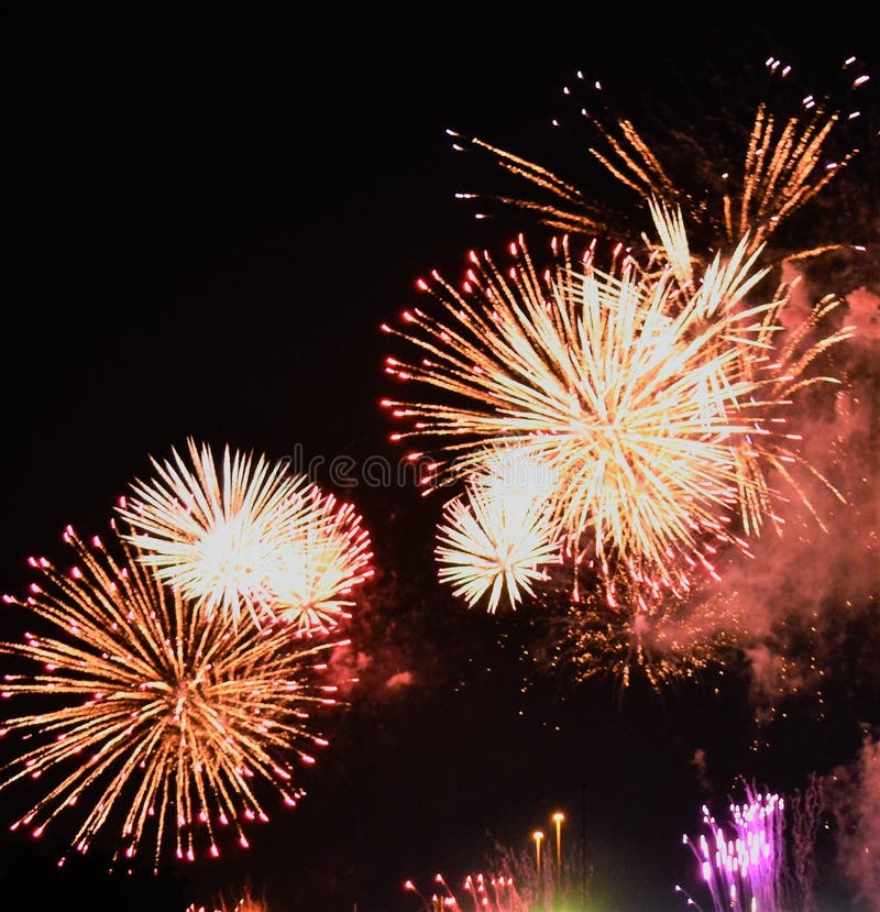 Fireworks Lit Up in the Night Sky Stock Photo - Image of festival ...