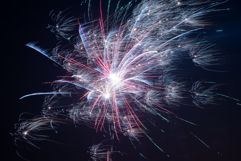 Bright fireworks at night stock photo. Image of bright - 157371556