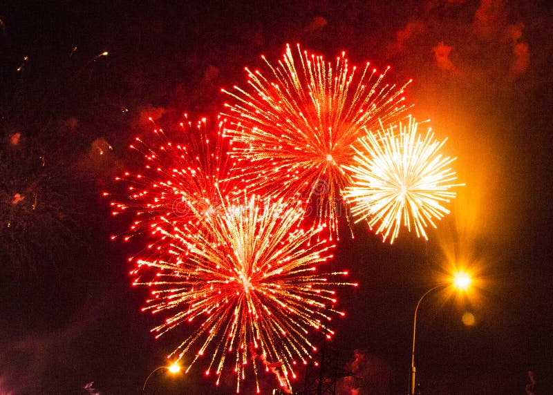 Bright Fireworks in the Night Sky Stock Photo - Image of history ...