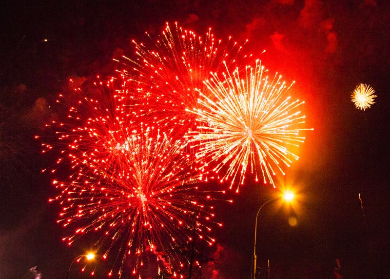 Bright Fireworks in the Night Sky Stock Image - Image of explosion ...