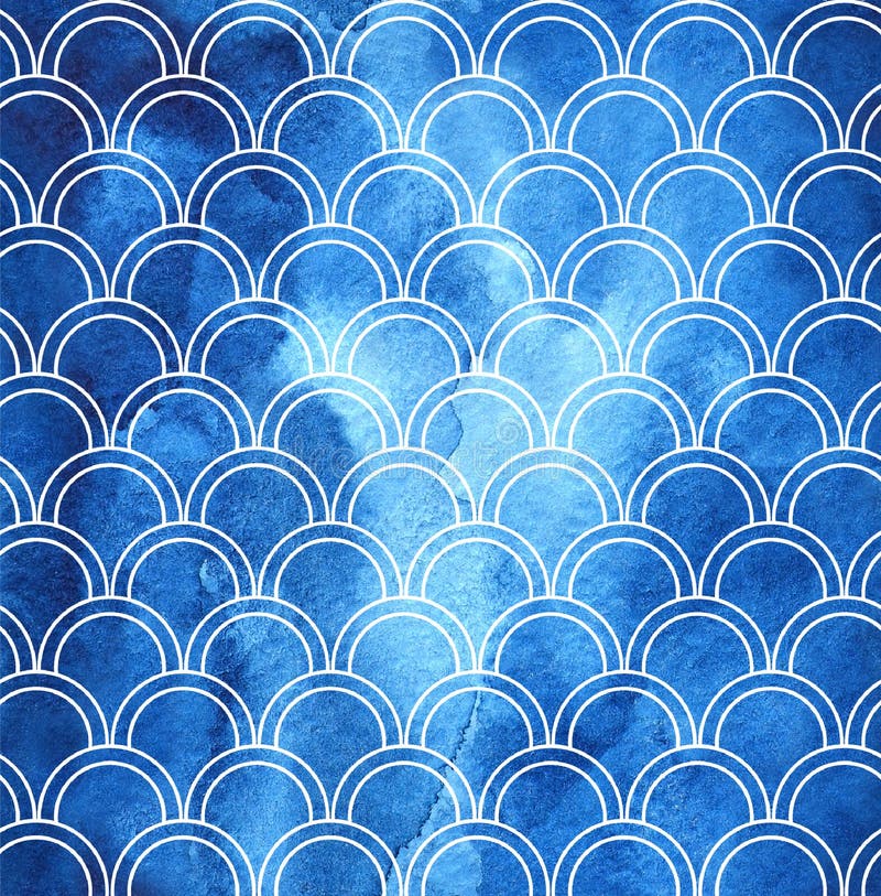 Bright Fish Scale Seamless Pattern. Pale Blue Gradient Watercolor Mesh ...