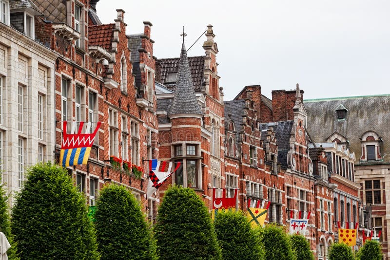 Bright Flags on a Wall of an Ancient Building Stock Photo - Image of ...
