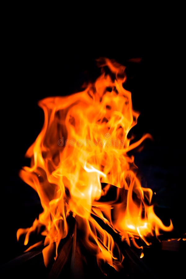 Bright Flame of Bonfire. Defocused Stock Image - Image of fireplace ...