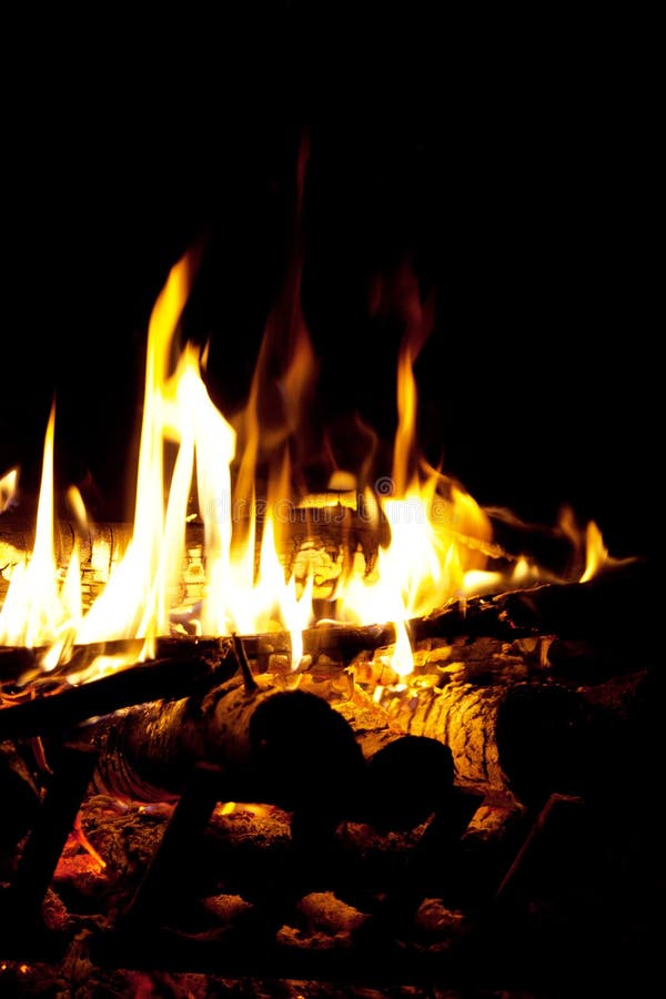 Bright Flame of Fire Burns in a Fireplace Stock Image - Image of ...