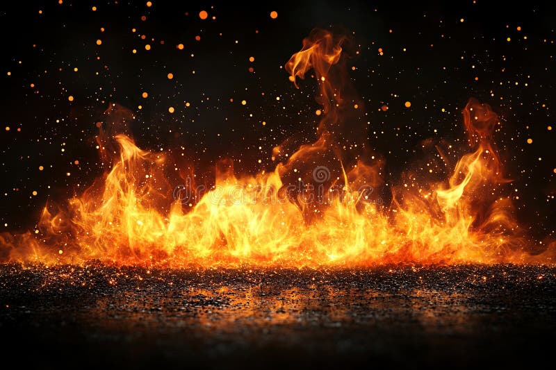 Bright Flame of Fire with Sparks and Bokeh in the Dark. Generated by ...