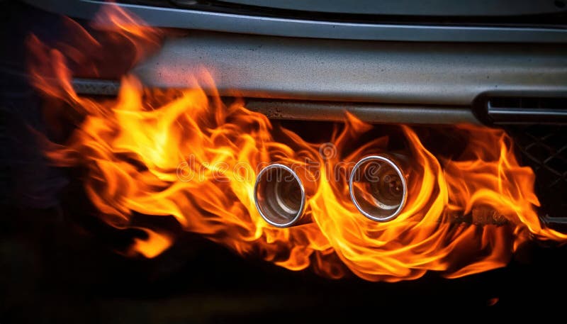 Flames Erupt from a Car Exhaust during Intense Engine Operation at ...