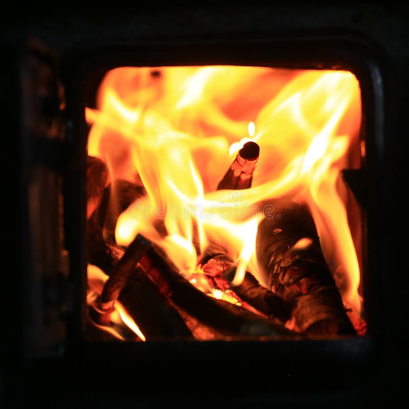 Gas Flames from a Gas Stove with Reflections in the Dark Stock Image ...