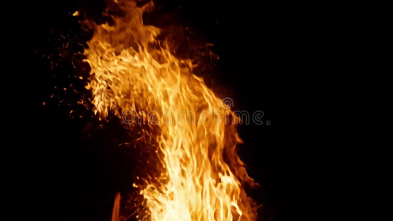 Flames Dance Wildly in Darkness during a Nighttime Fire Stock Footage ...