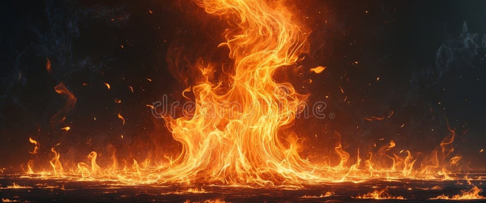 Bright Flames and Glowing Embers Create a Dramatic Display of Fire in a ...