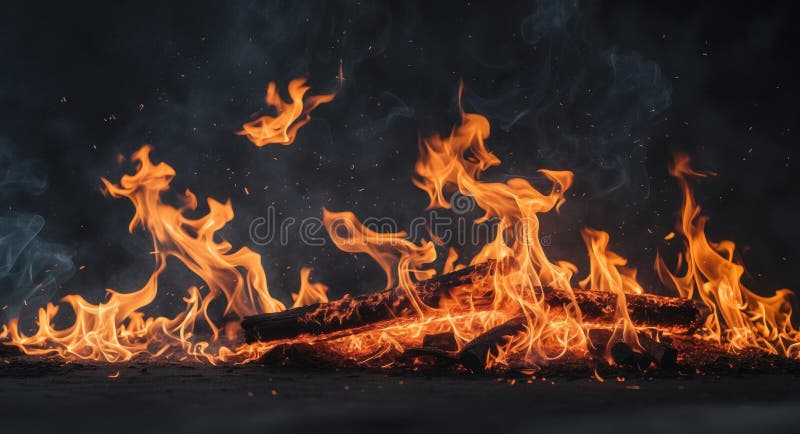 Bright Flames Glowing Embers Create Dramatic Display Fire Dark Setting ...
