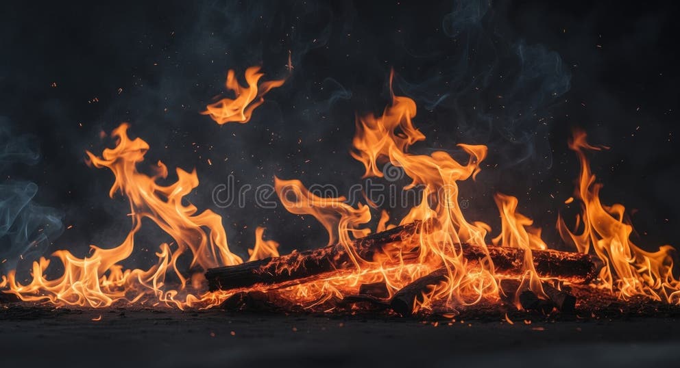 Bright Flames and Glowing Embers Create a Dramatic Display of Fire in a ...
