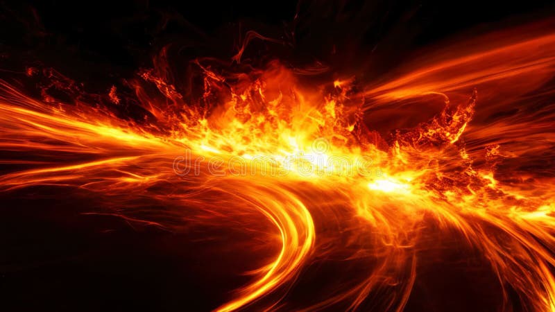 Bright Flames Illuminate Dark Background in Intense Fire Display Stock ...