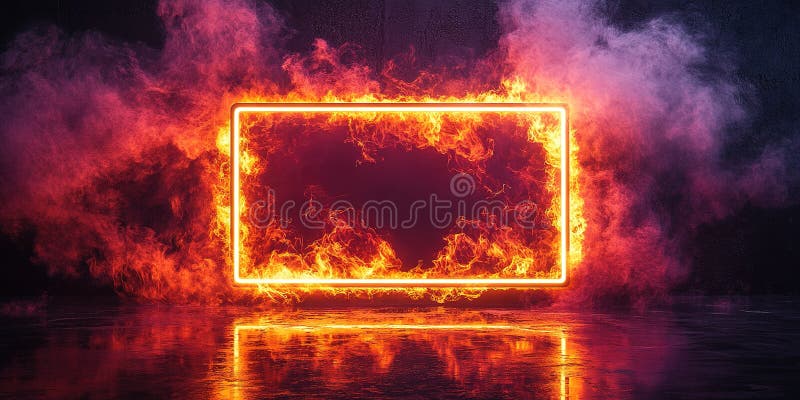 Bright Flames in a Rectangular Frame Surrounded by Colorful Smoke at ...