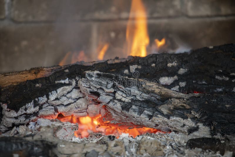 Bright Flaming Fire in an Extinct Stone Fireplace, Horizontal Stock ...
