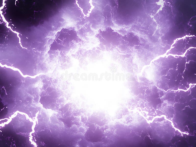A Bright Flash of Light Amidst Purple Clouds and Lightning Strikes in ...