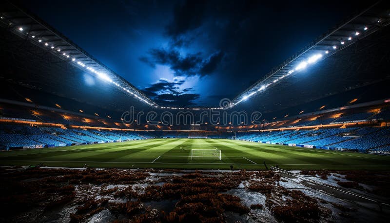 Bright Floodlights Illuminate a Vibrant Soccer Field at Night Generated ...