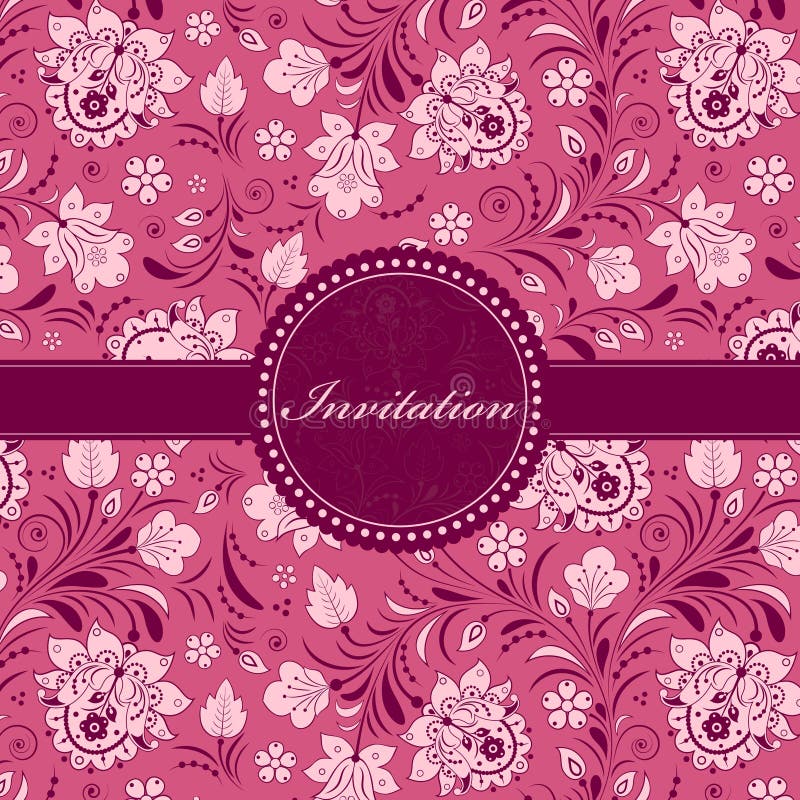 Bright Floral Invitation Card Stock Vector - Illustration of khokhloma ...