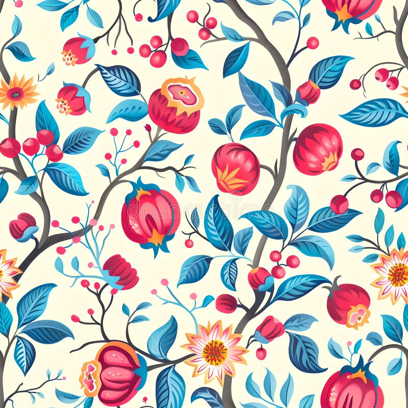Vibrant Floral Pattern with Orange Flowers on Blue Leaves. Perfect for ...