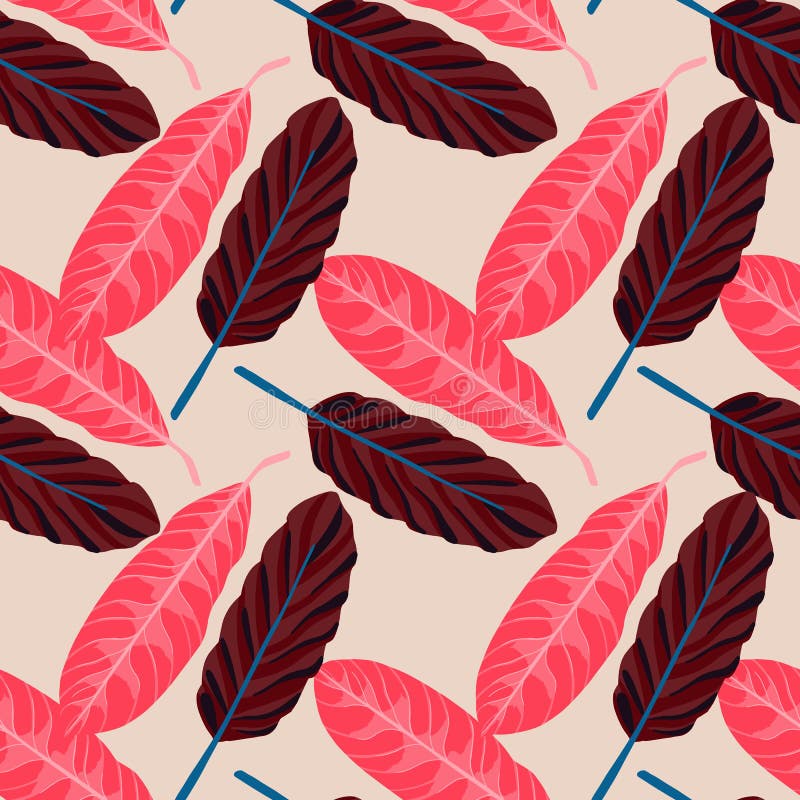Bright Floral Seamless Pattern with Pink and Maroon Leafs. Light ...