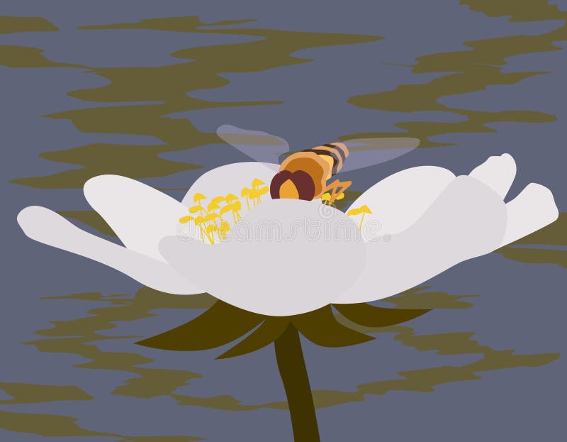 Bright Flower with Bee. Flower in Flat Design Style Stock Illustration ...