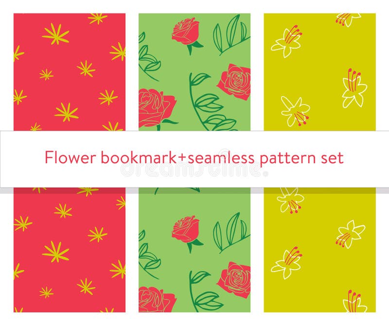Bright Flower Bookmark and Seamless Pattern Set. Stock Vector ...
