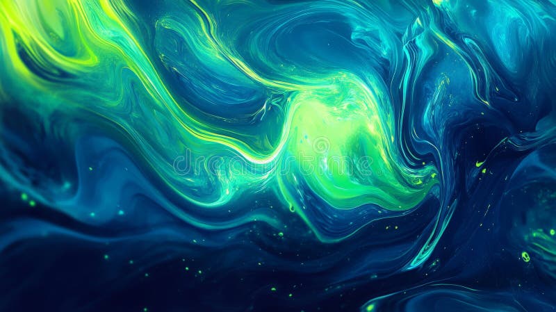 Bright Fluid Splashes of Neon Green and Blue Swirl Around the Frame ...