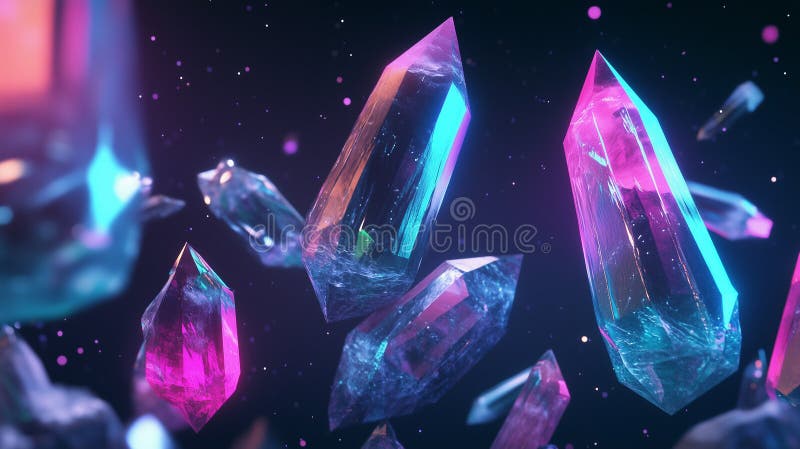 Bright Fluorescent Crystals in Space Vibrant Digital Gemstones Floating ...