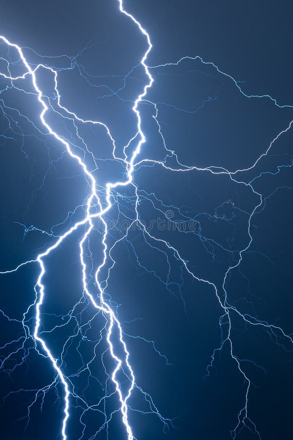 Multi Branched Lightning Bolts Against a Dark Blue Background. Stock ...