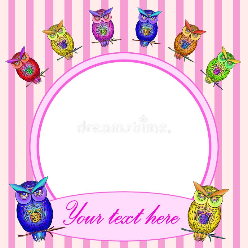 Bright Frame with Owl in Vector Stock Vector - Illustration of ...