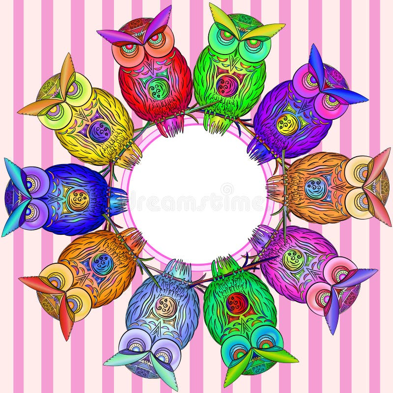 Bright Frame with Owl in Vector Stock Vector - Illustration of pattern ...
