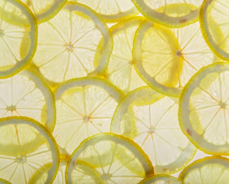 Bright Fresh Lemon Slices, Back Light Transparent Fruit. Stock Photo ...