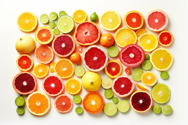 Bright Fresh Pattern of Different Types of Citrus Pieces Stock ...