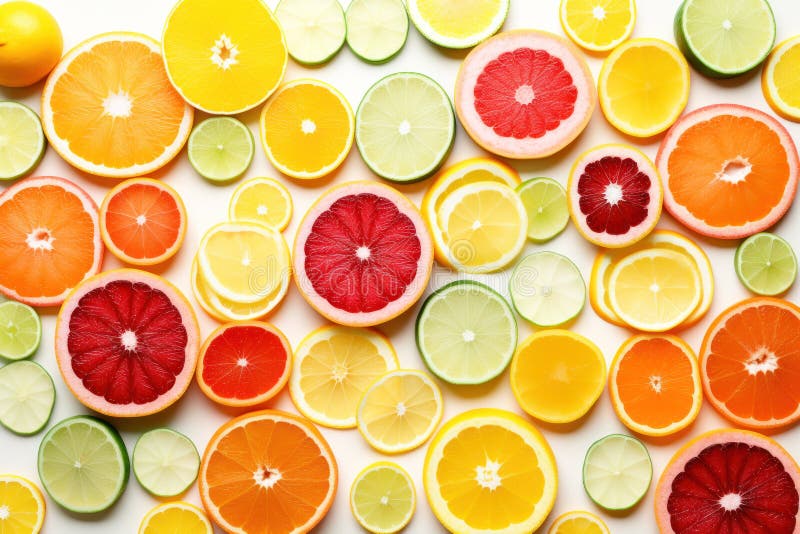 Bright Fresh Pattern of Different Types of Citrus Pieces Stock ...